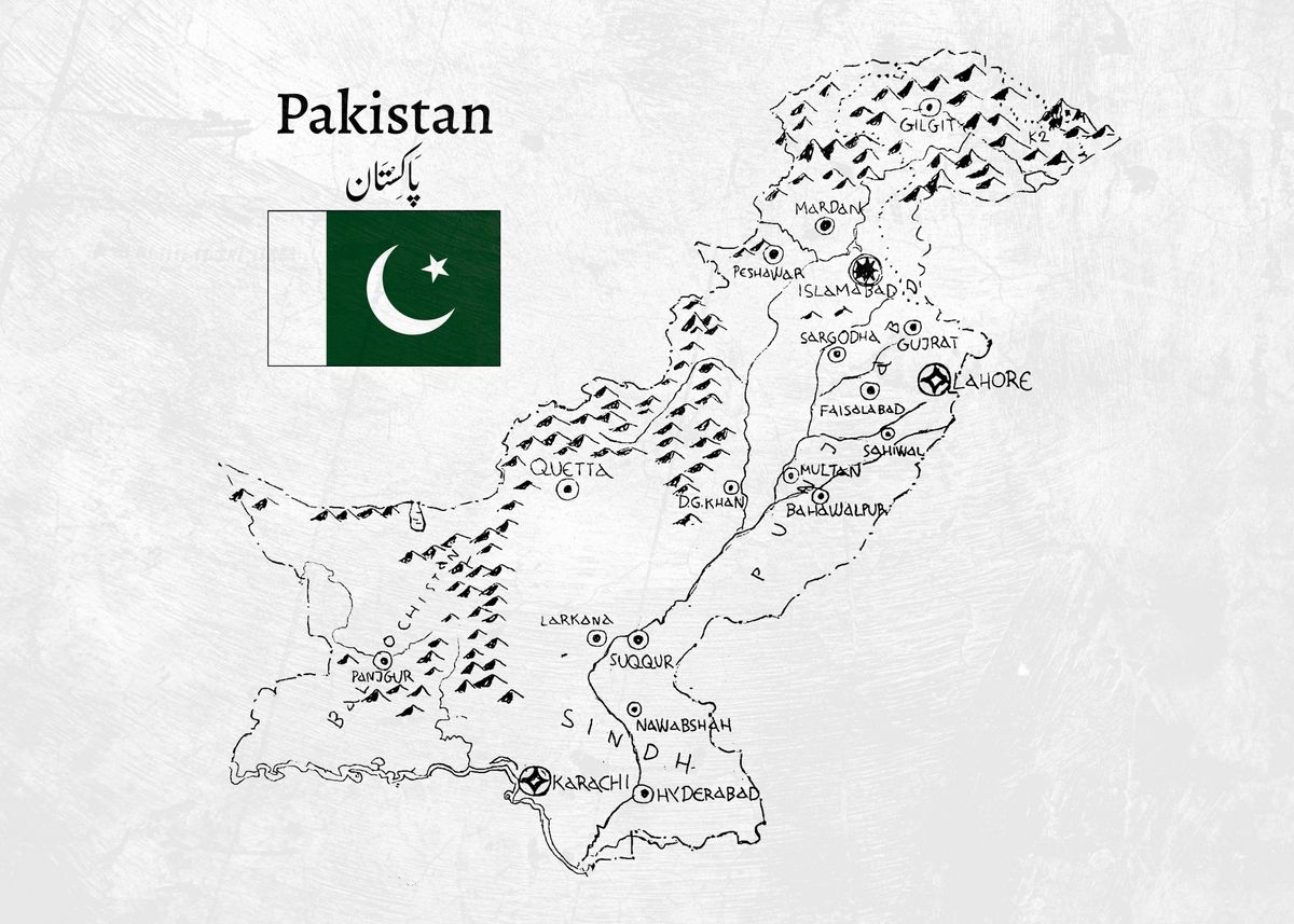 'Handdrawn Pakistan Map' Poster, picture, metal print, paint by Angelos ...