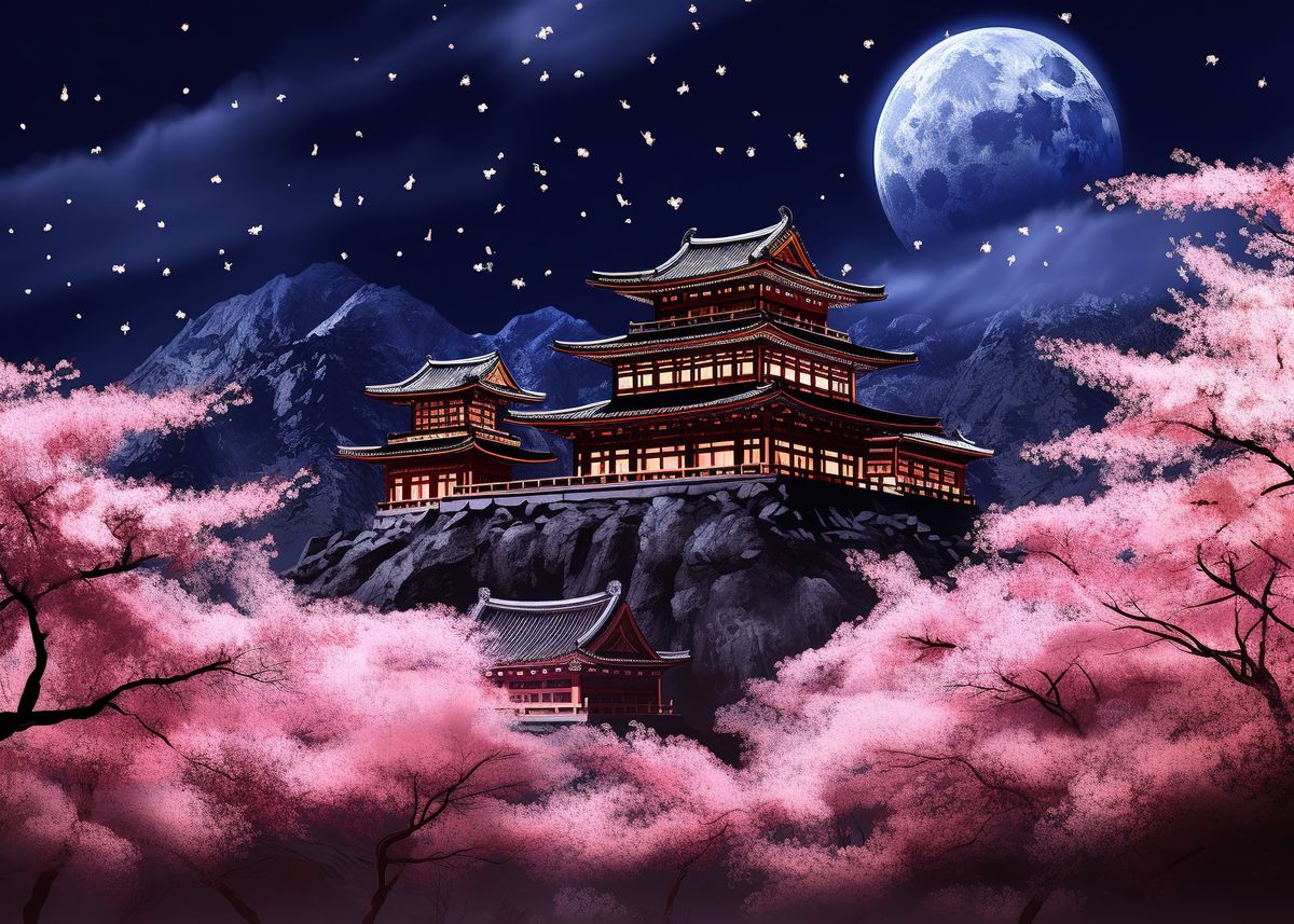 'Japanese castle Fantasy ' Poster, picture, metal print, paint by Leika ...