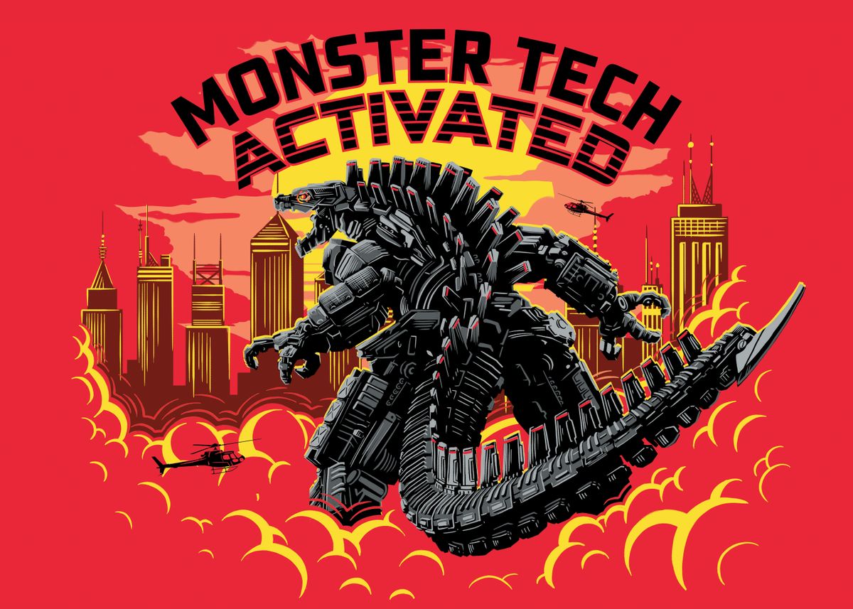 'Monster Tech Activated Red' Poster, picture, metal print, paint by Godzilla vs Kong | Displate