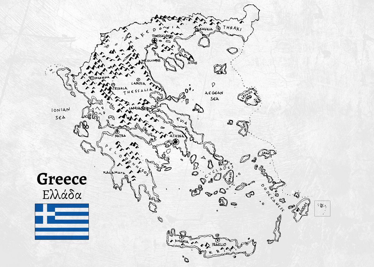 'Handdrawn Greece Map' Poster, picture, metal print, paint by Angelos ...