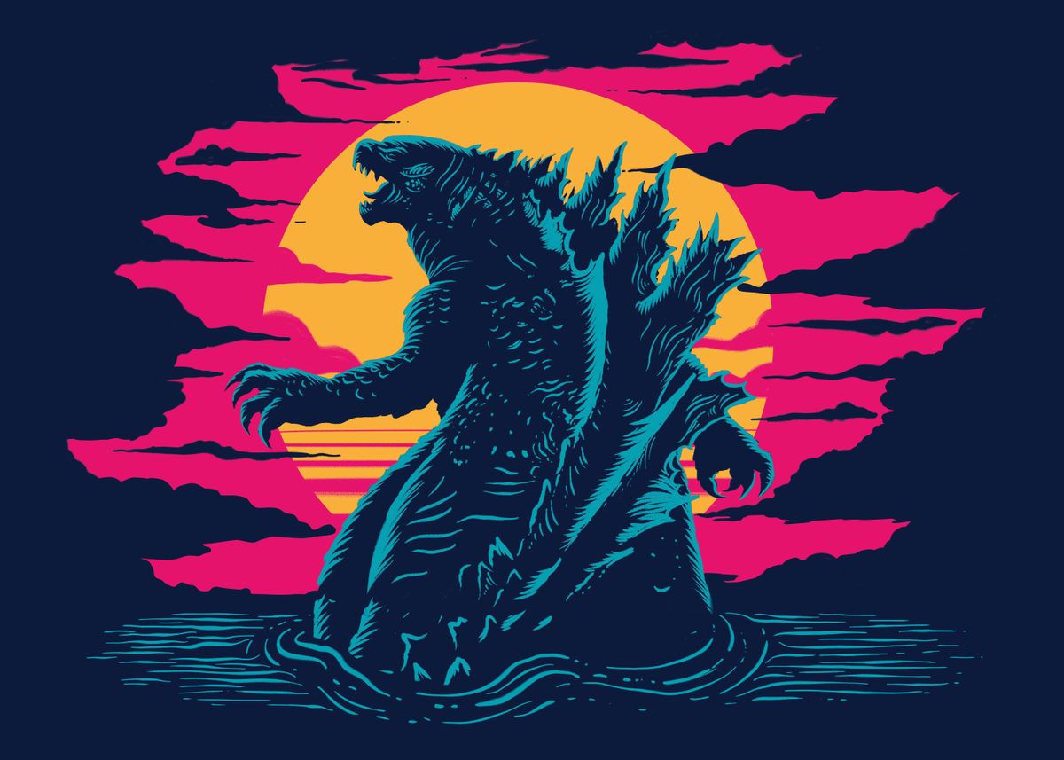 'Godzilla Sunset Horizontal' Poster, picture, metal print, paint by ...