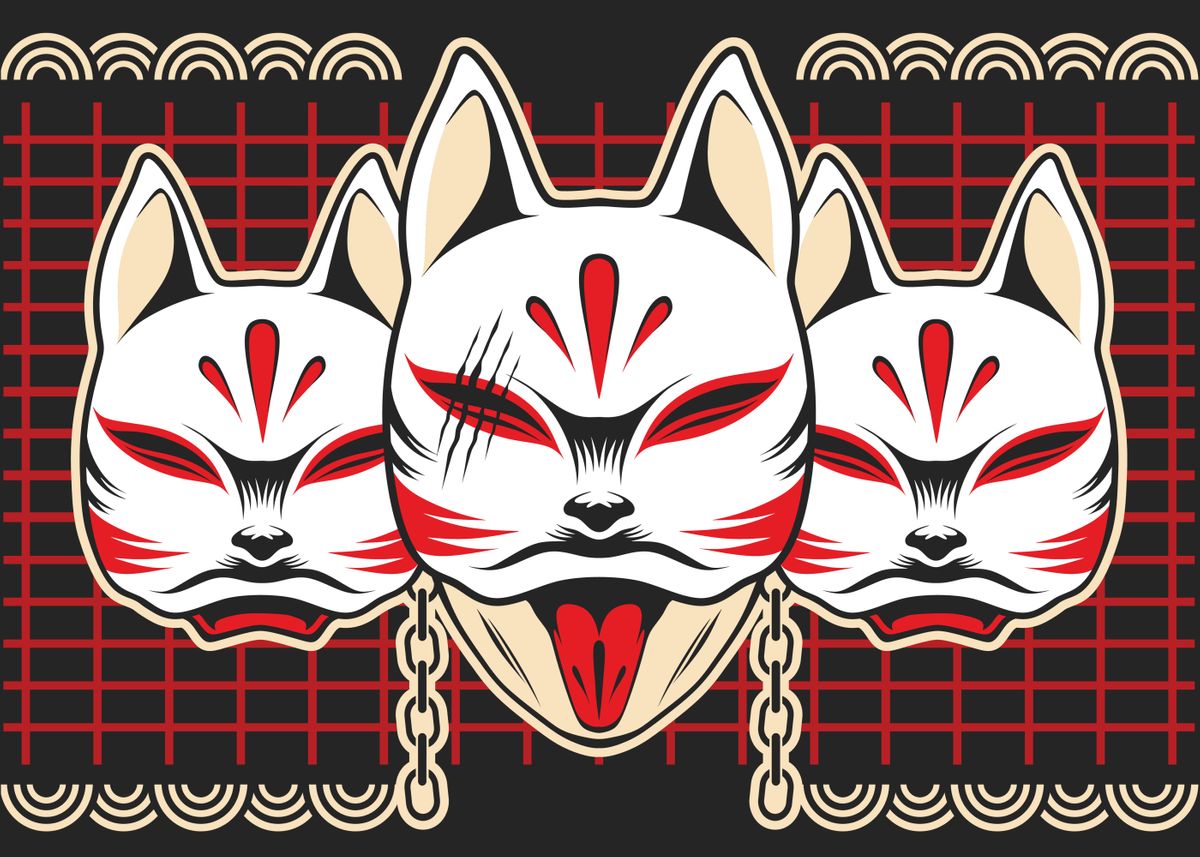 'Japanese Mask Culture' Poster, picture, metal print, paint by XandYart ...