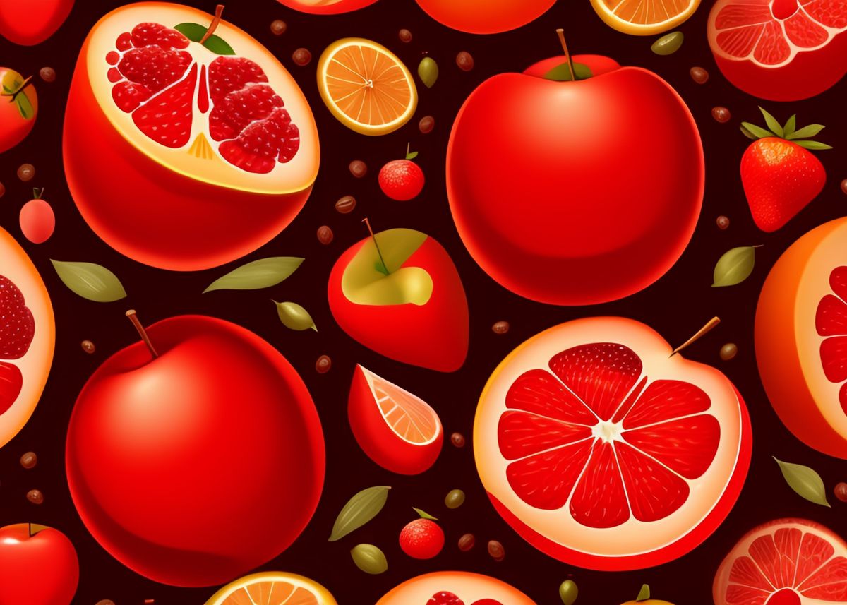 'Red Fruits Pattern' Poster, picture, metal print, paint by ALMA Studio ...
