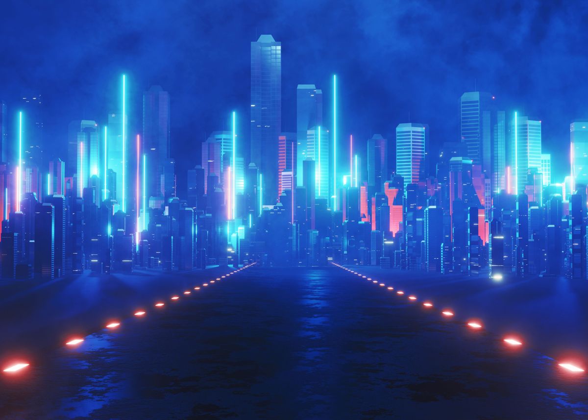 'Cyberpunk Neon City' Poster by 80s Retro | Displate