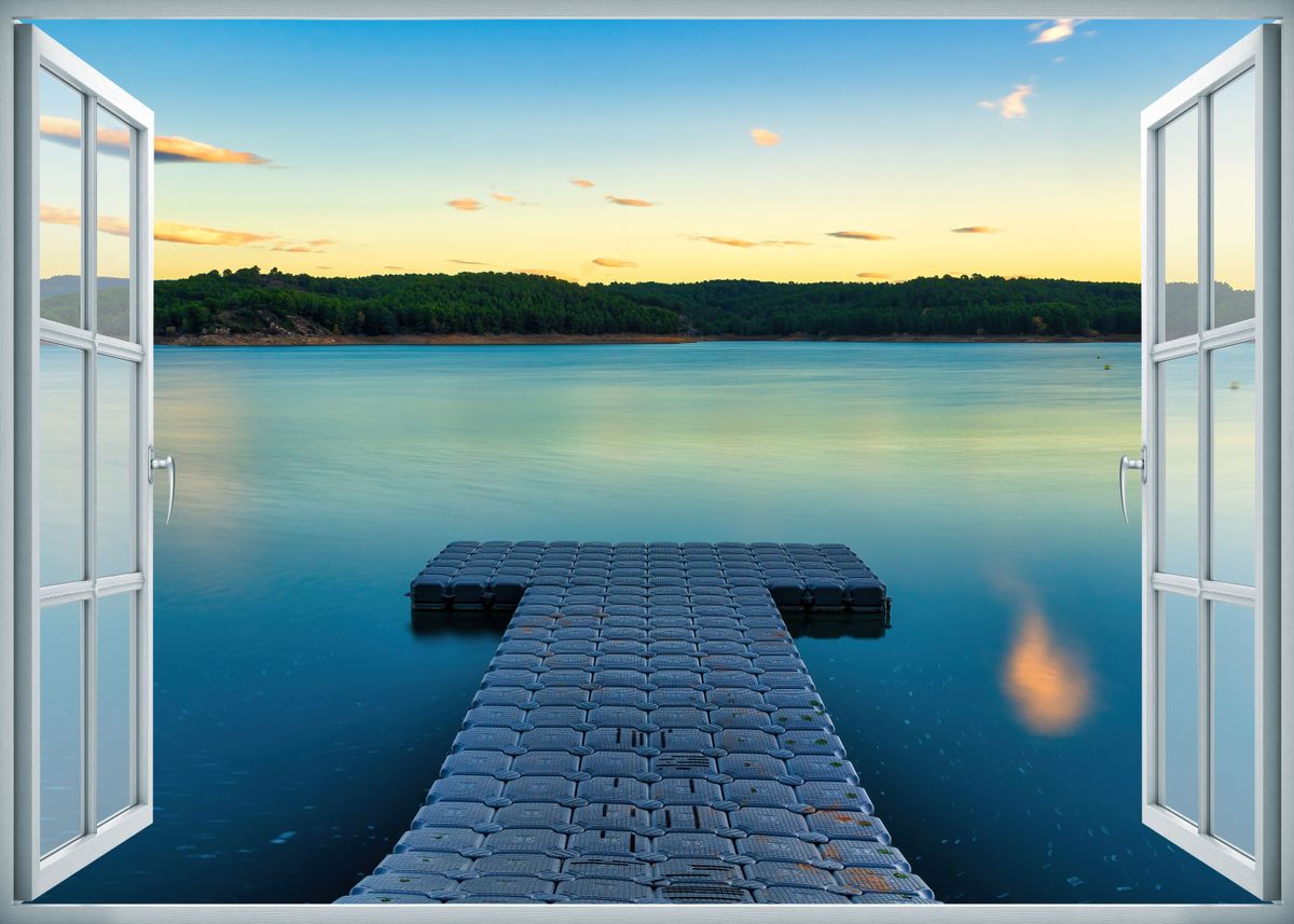 'Window view blue lake' Poster, picture, metal print, paint by Vicen ...