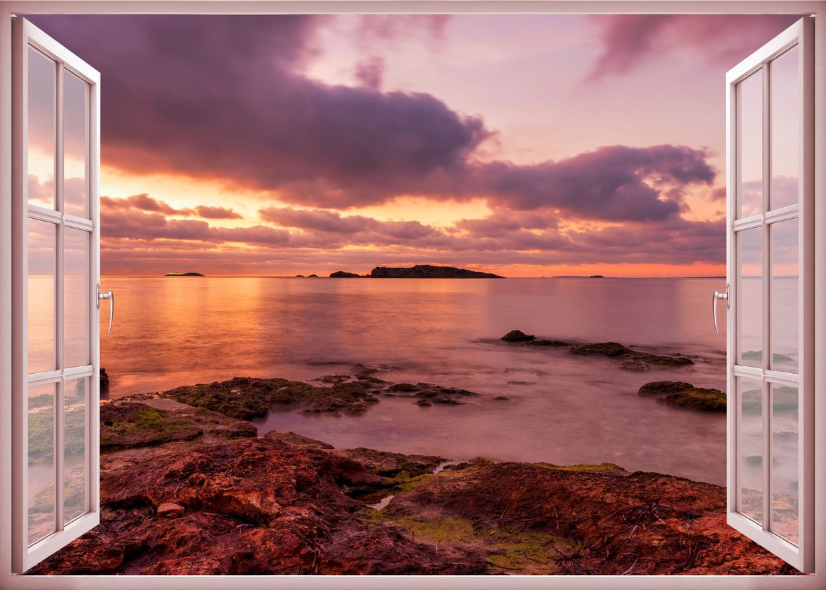 'Window view sunset beach' Poster, picture, metal print, paint by Vicen ...