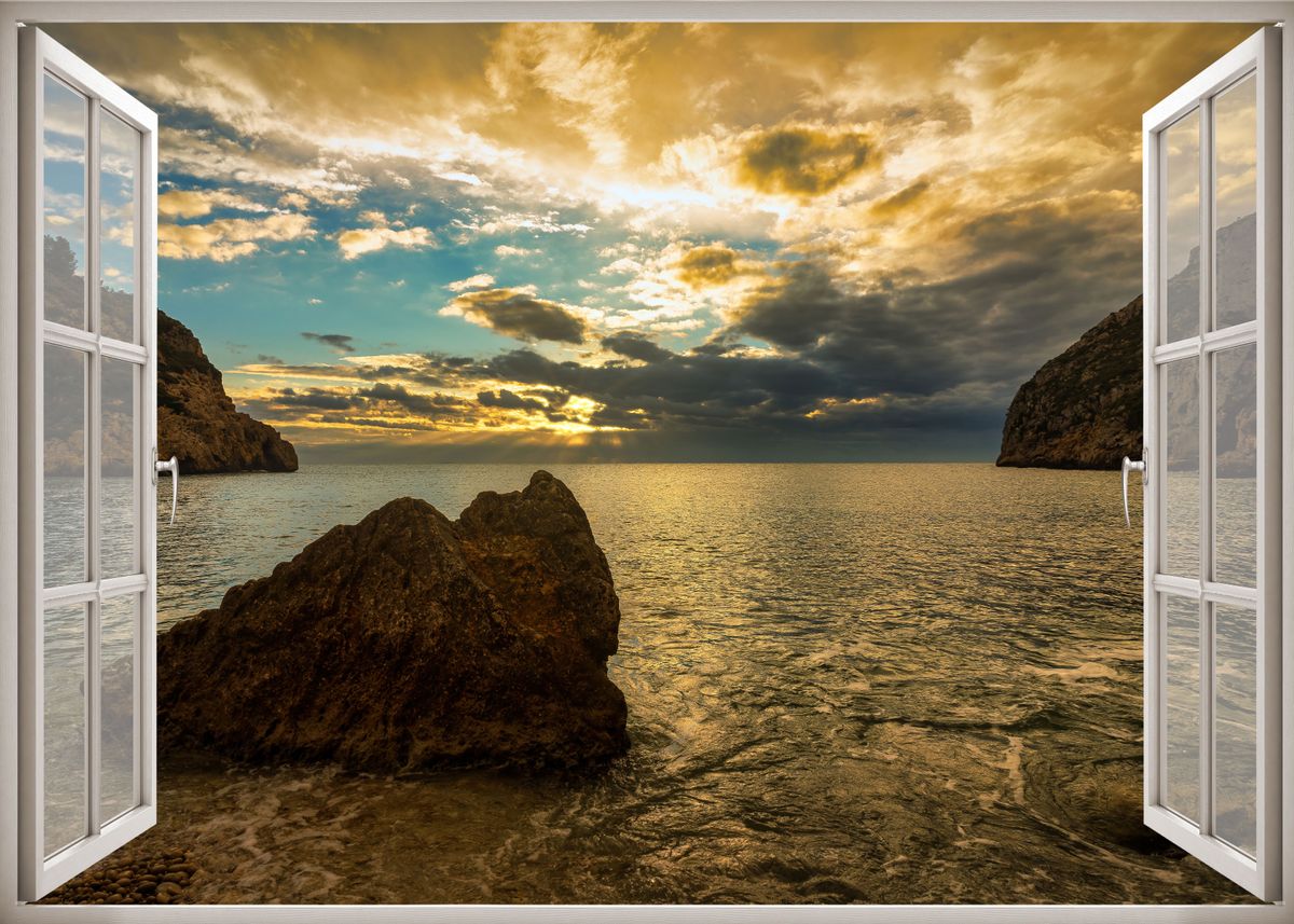 'Window view sunset beach' Poster, picture, metal print, paint by Vicen ...