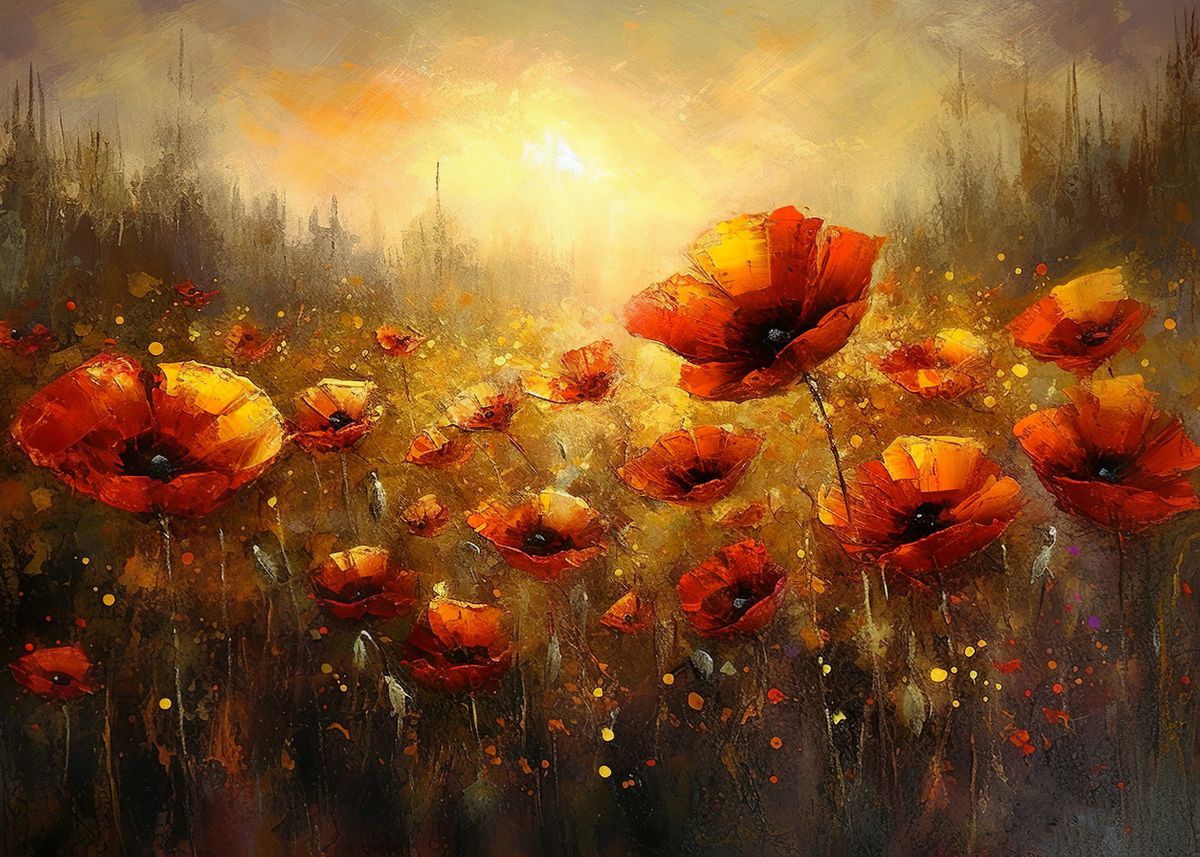 'Poppy Sunset' Poster, picture, metal print, paint by Quasarai | Displate