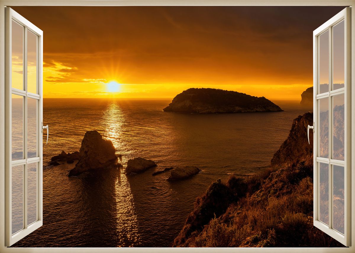 'Window view sunset beach' Poster, picture, metal print, paint by Vicen ...