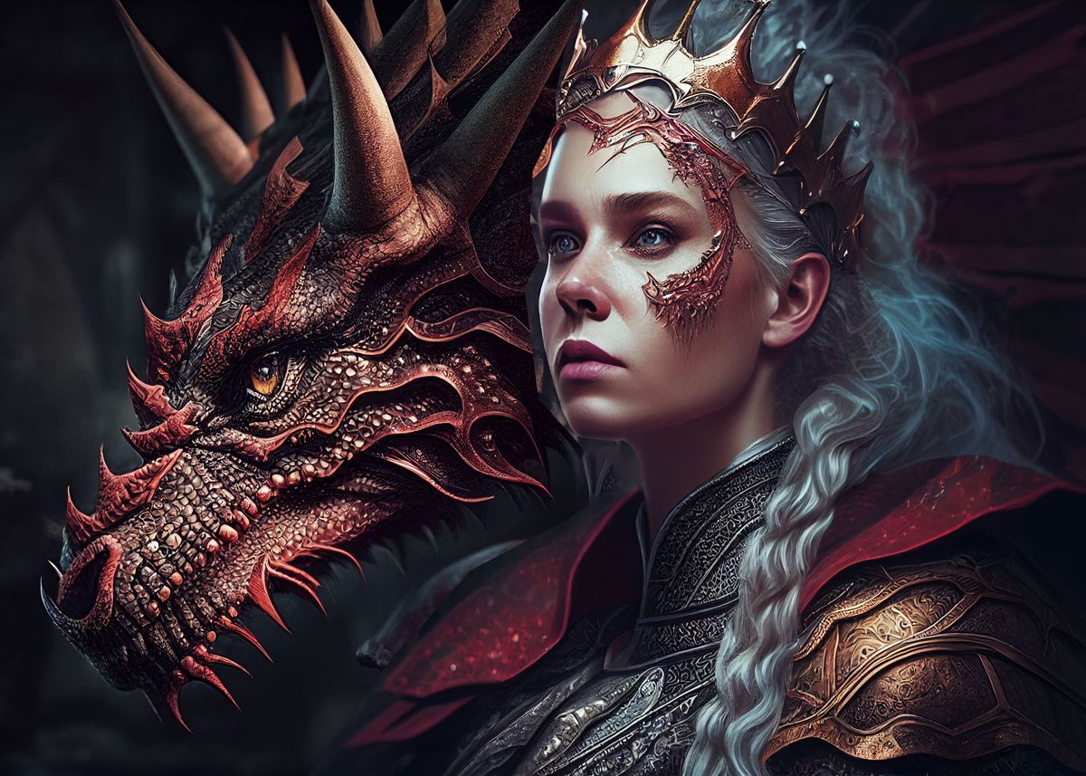 'Qeen of Dragons' Poster, picture, metal print, paint by Vendzi | Displate