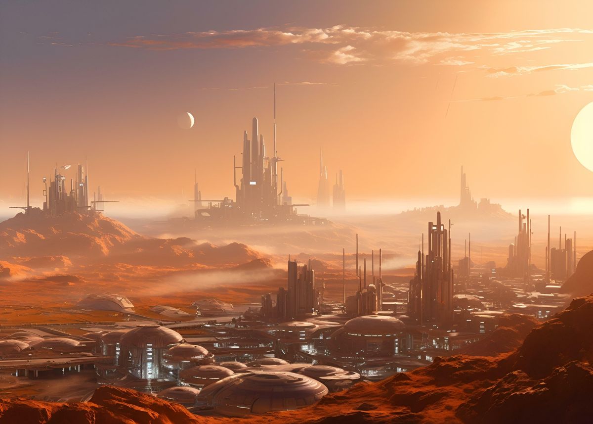 'Red Planet Mars Cityscape' Poster, picture, metal print, paint by Art Jiyuu | Displate
