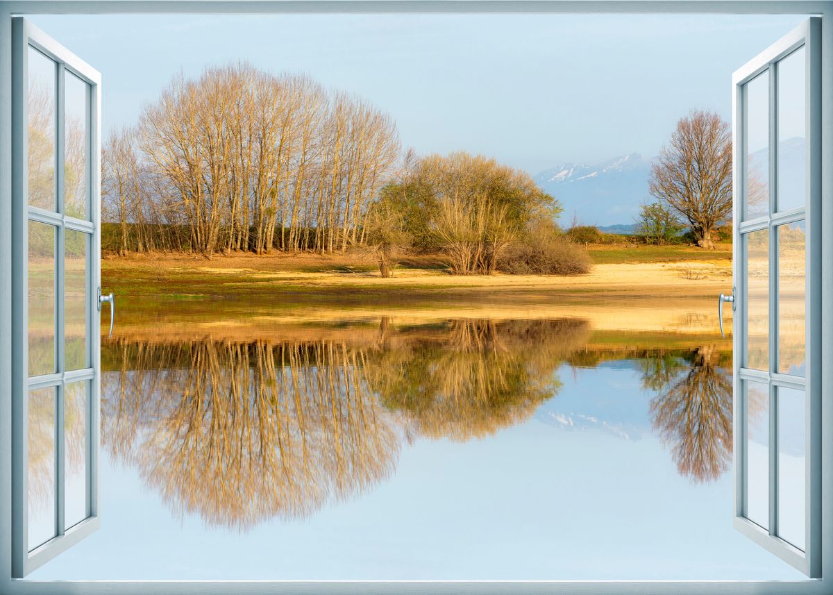'Window view calm lake' Poster, picture, metal print, paint by Vicen ...