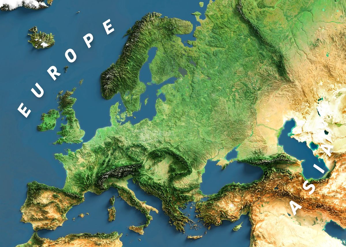 'Europe shaded relief map' Poster, picture, metal print, paint by ...