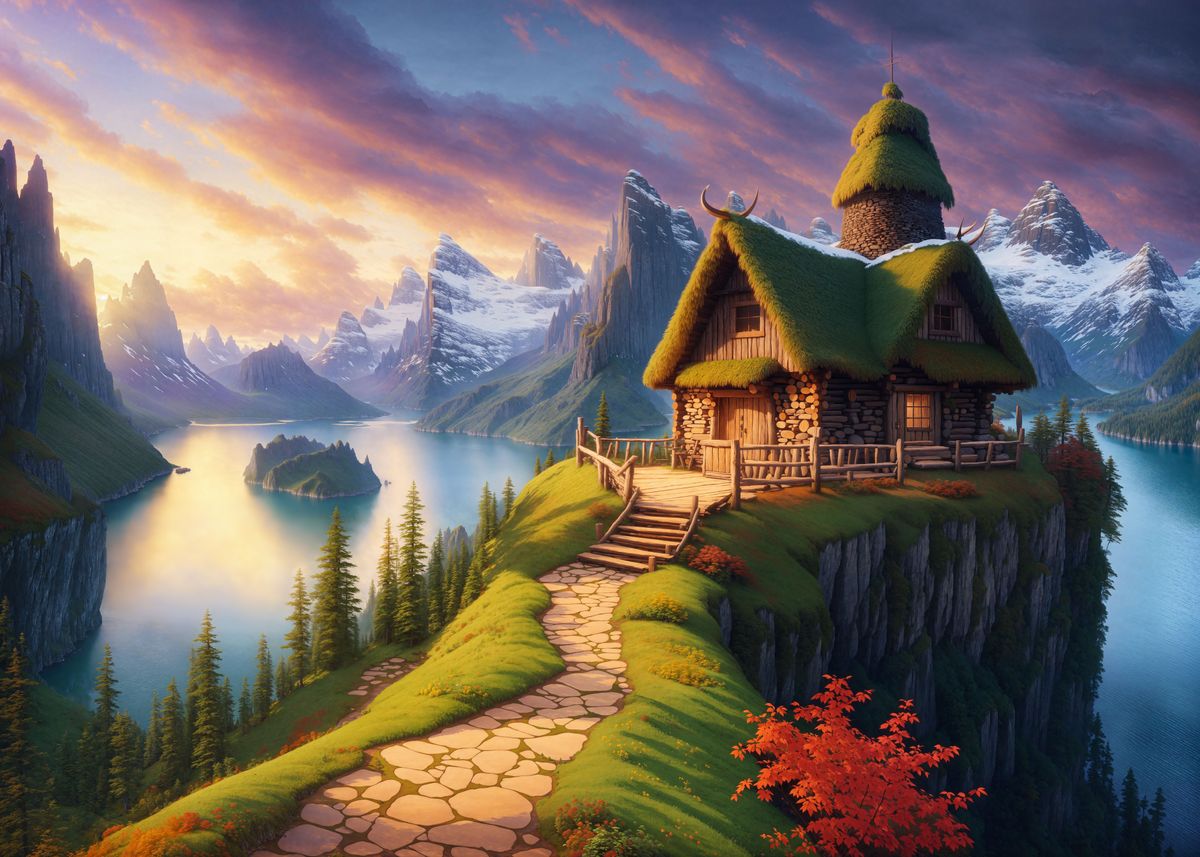 'Viking Cabin on a Cliff' Poster, picture, metal print, paint by Stibo ...