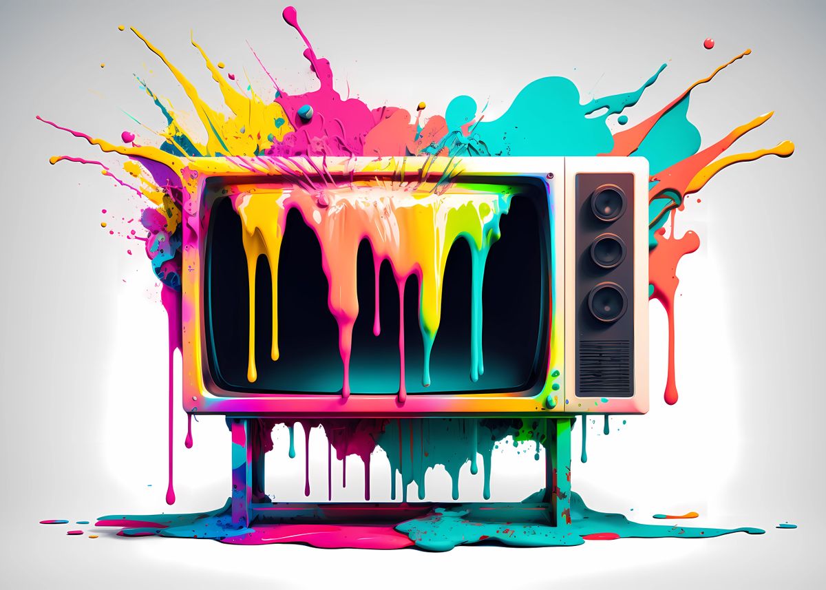 'Retro TV watercolor art' Poster, picture, metal print, paint by Jiri ...