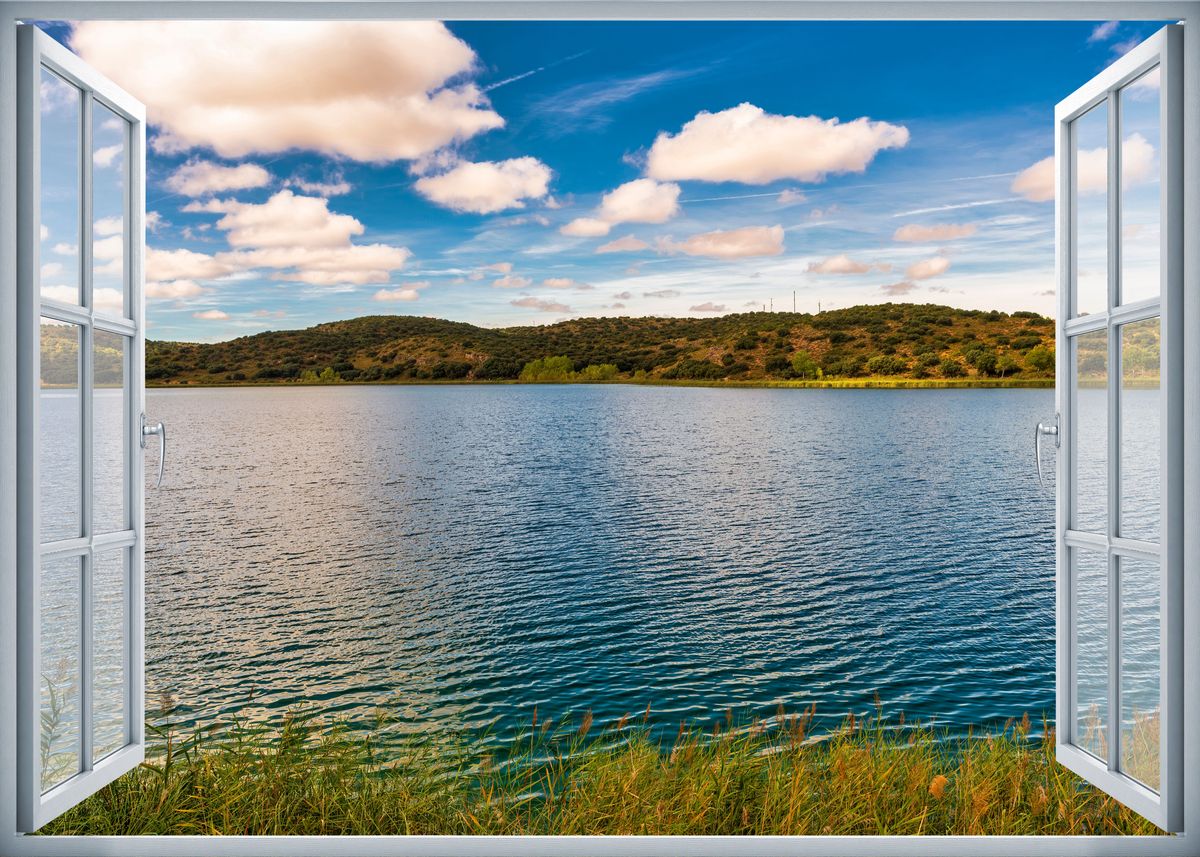 'Window view calm lake' Poster, picture, metal print, paint by Vicen ...