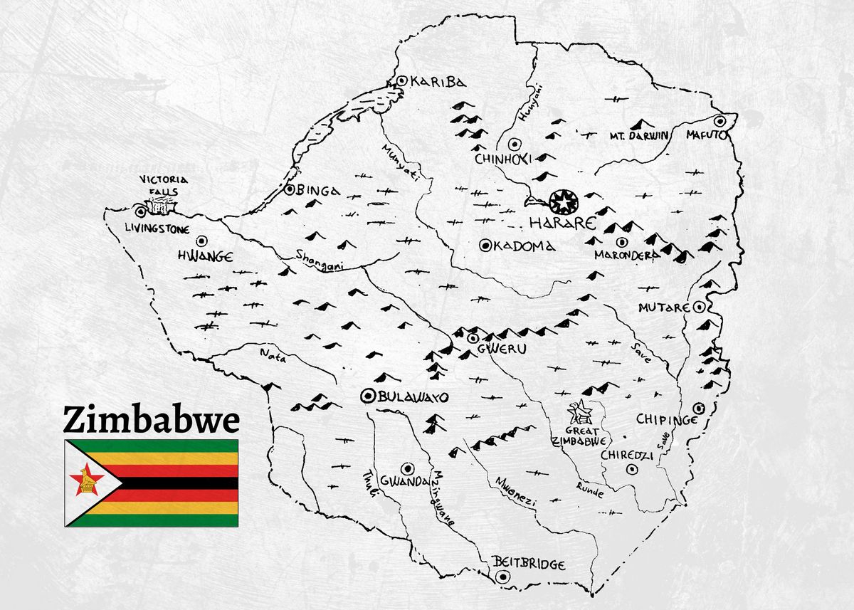 'Handdrawn Zimbabwe Map' Poster by Angelos Zachariou | Displate