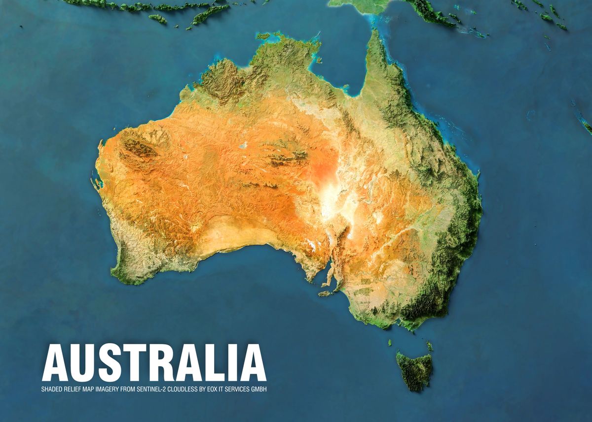 'Australia relief map' Poster, picture, metal print, paint by Broken ...