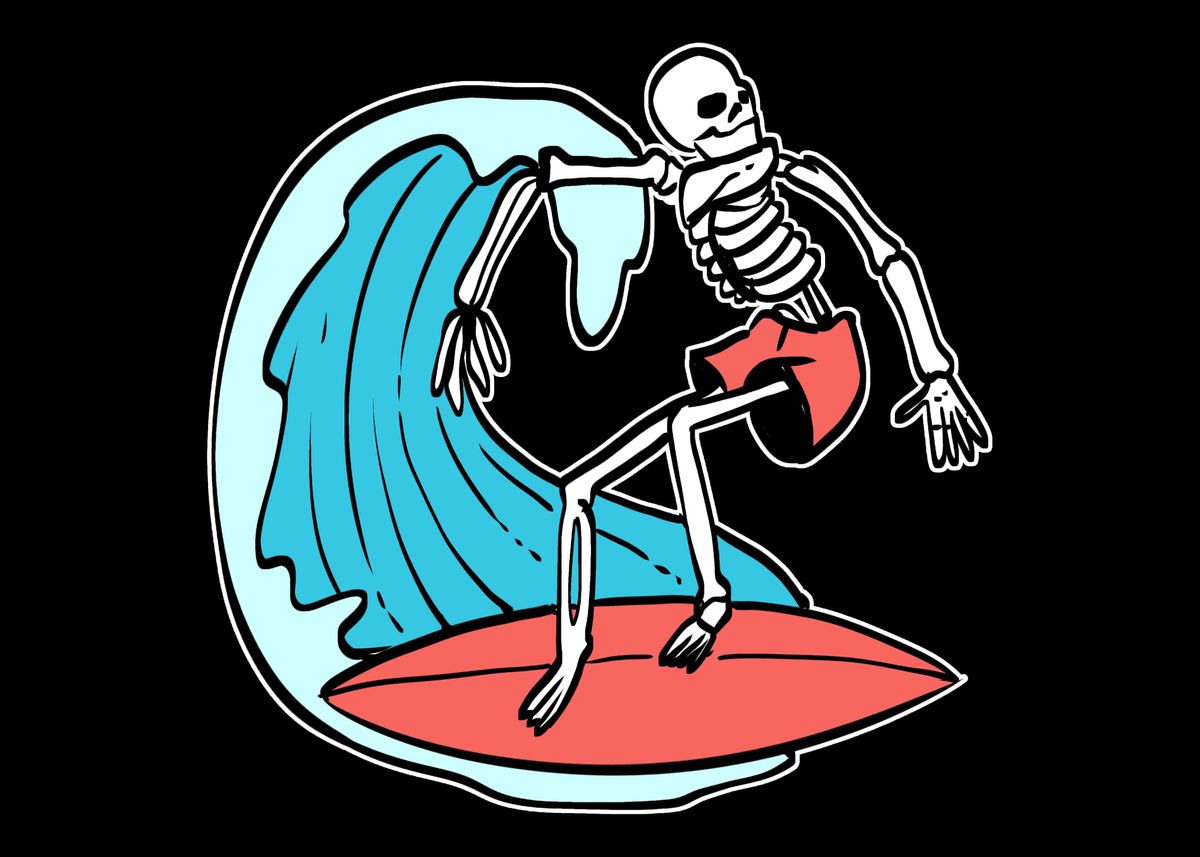 'Skeleton Surfer Surfer Ins' Poster, picture, metal print, paint by ...