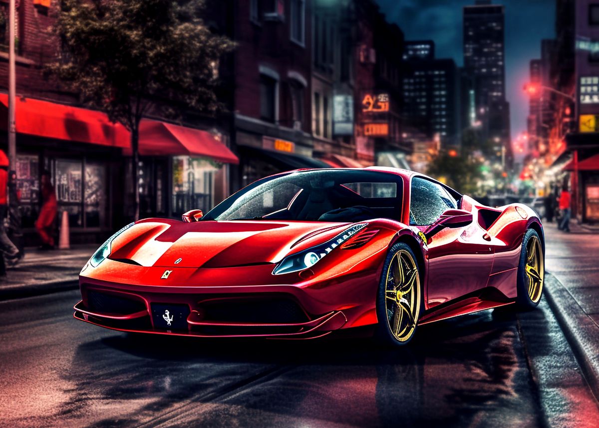 'red ferrari' Poster, picture, metal print, paint by FotoKonzepte ...