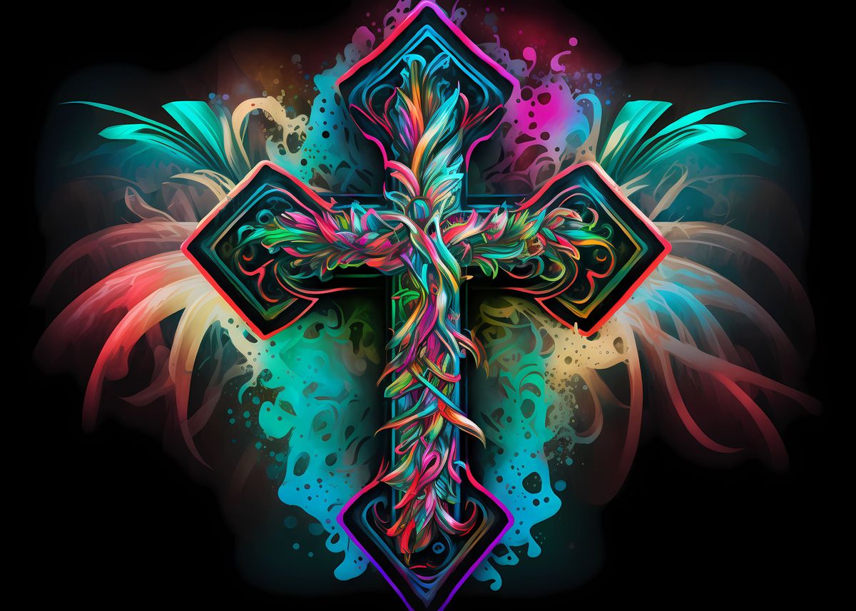 'Cross watercolor art' Poster, picture, metal print, paint by Jiri ...