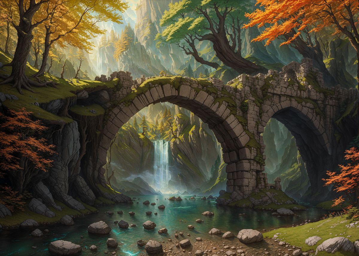 'Ancient Forest Bridge' Poster, picture, metal print, paint by Stibo ...