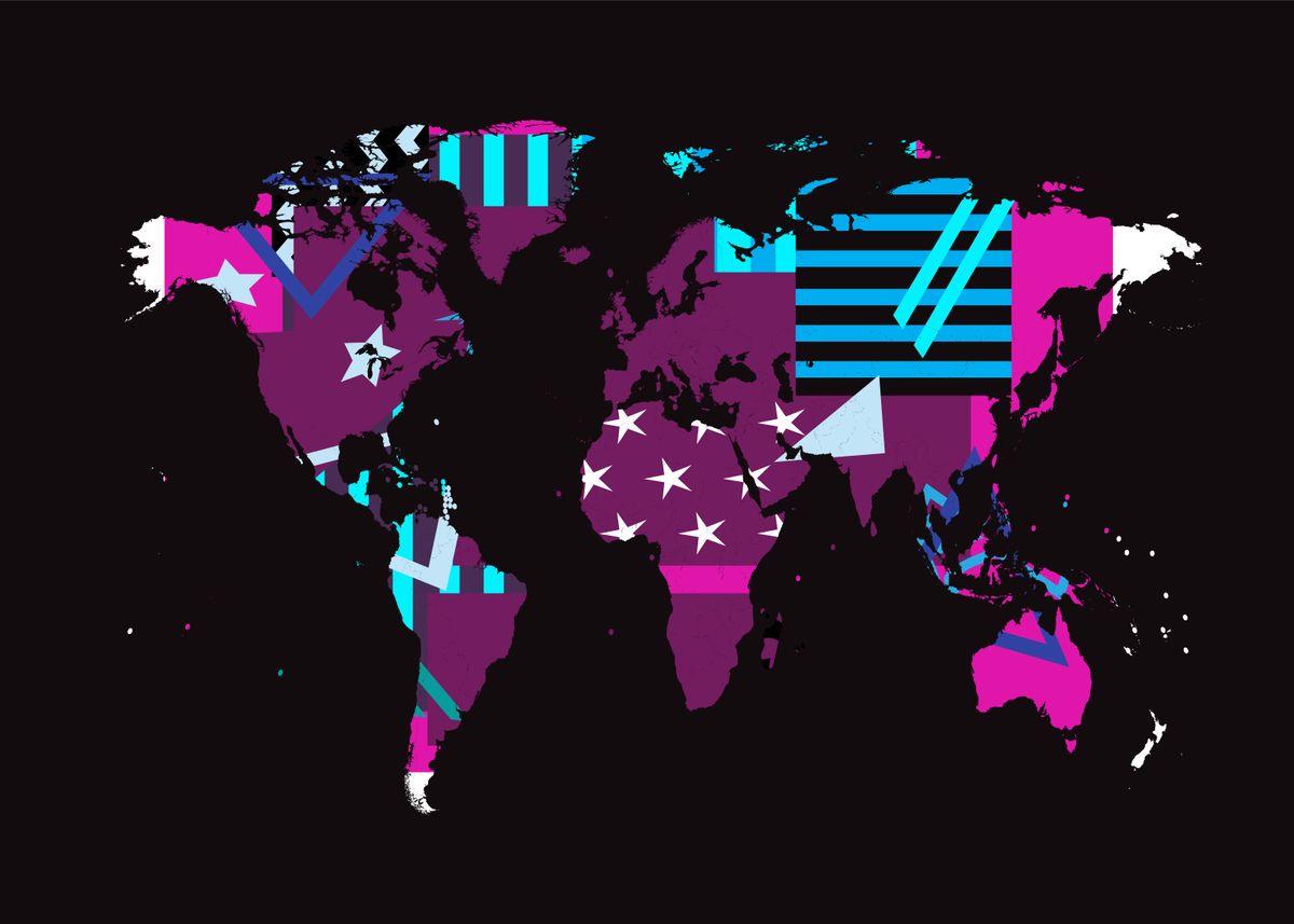'Infographic world map pink' Poster, picture, metal print, paint by Tea ...