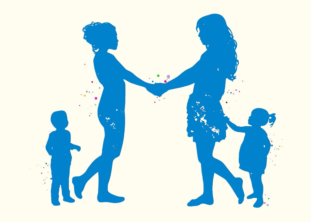 'Two Moms and Two Kids' Poster, picture, metal print, paint by Dutton ...