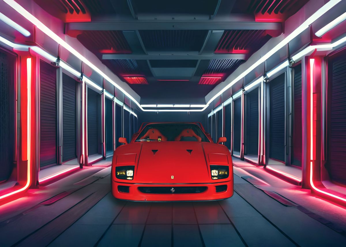 'Ferrari F40 Neon Edition' Poster, picture, metal print, paint by Rollz ...