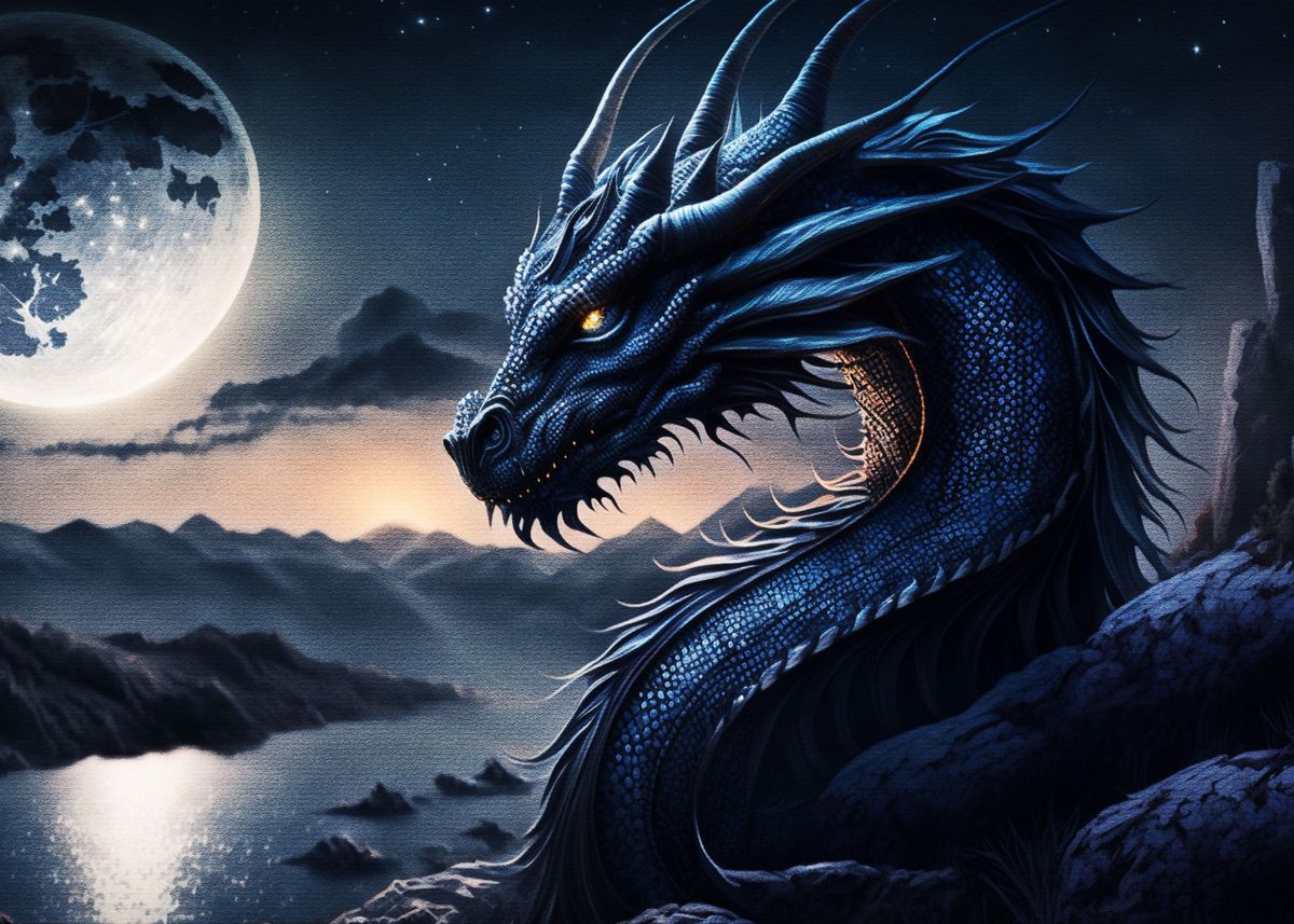 'Moonlight Dragon Fantasy' Poster, picture, metal print, paint by ...