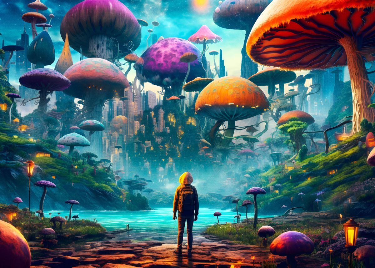 'Mushroom towers fantasy' Poster, picture, metal print, paint by Elz ...