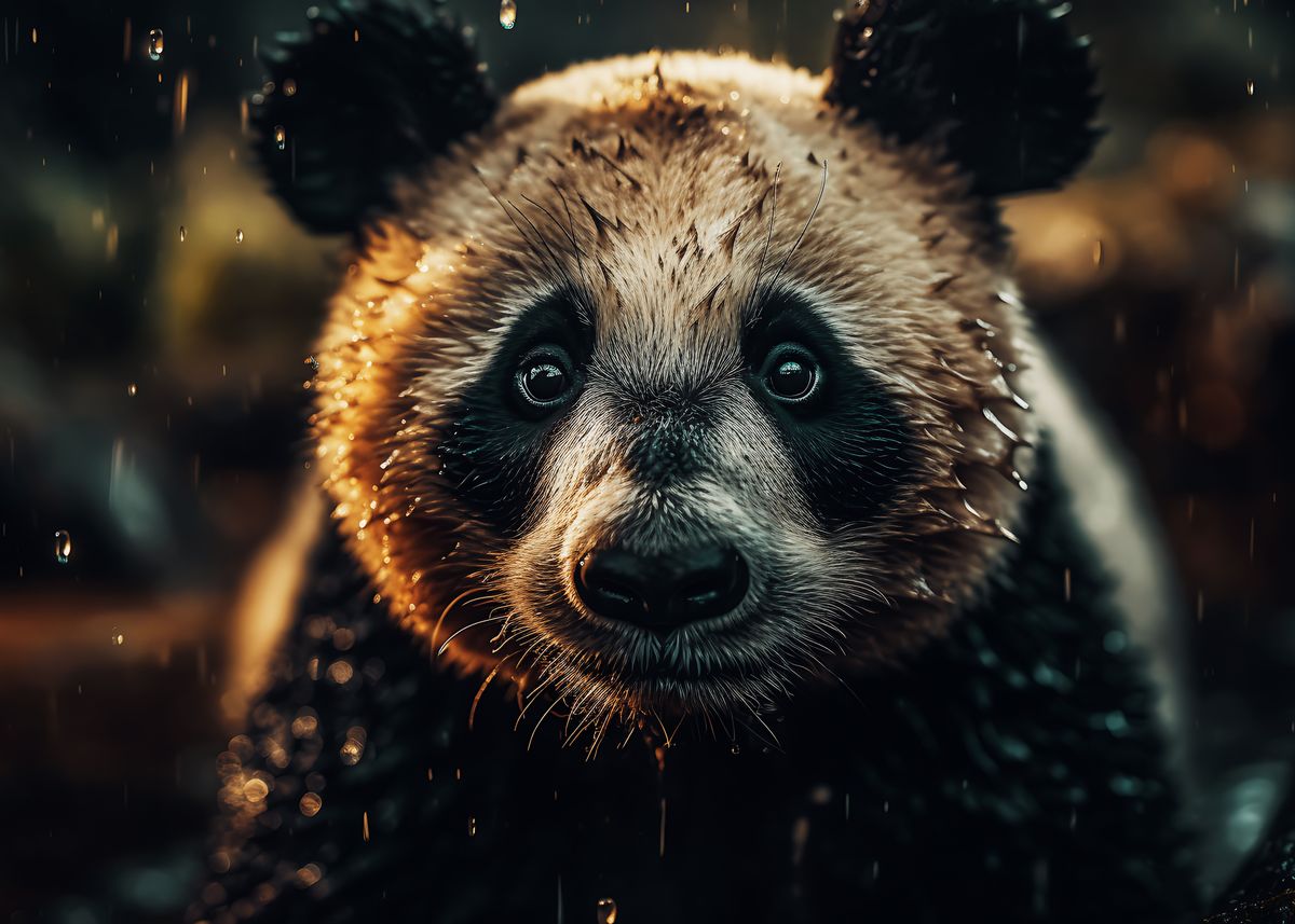 'closeup of panda and wate' Poster, picture, metal print, paint by ...