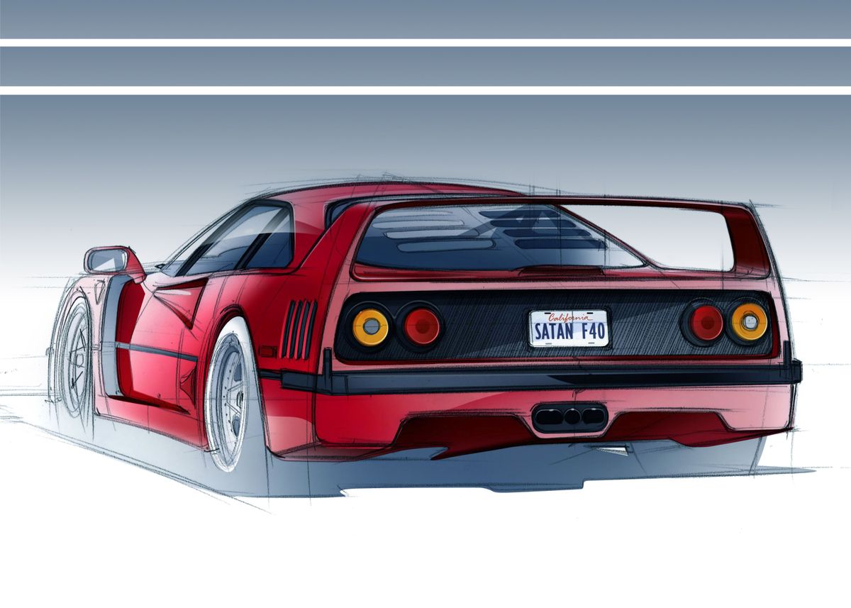 'FERRARI F40 DRAWING' Poster, picture, metal print, paint by Flux Lab ...