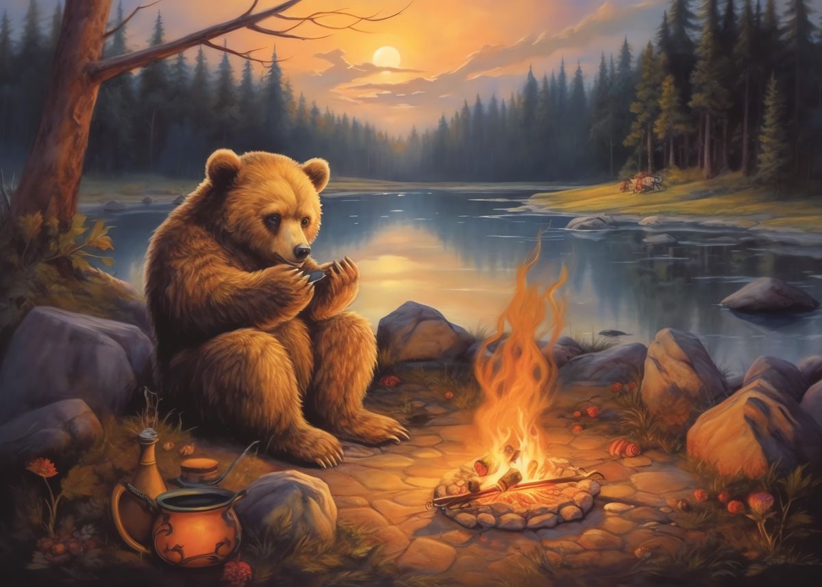 'Adventure Bear Camping' Poster, picture, metal print, paint by Pixel ...