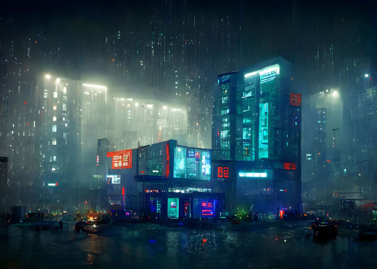 'Cyberpunk neon city' Poster by 80s Retro | Displate