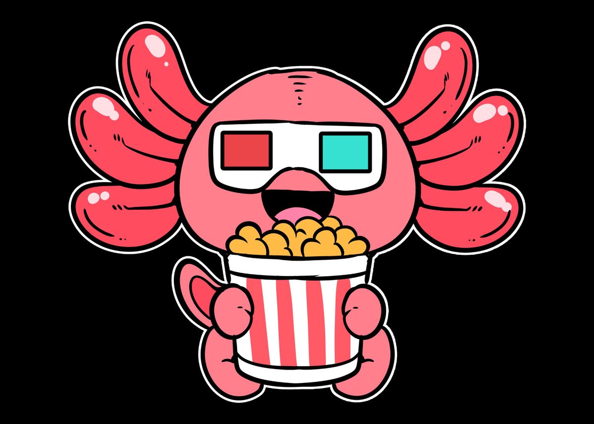 'Axolotl Eating Popcorn Mov' Poster, picture, metal print, paint by ...