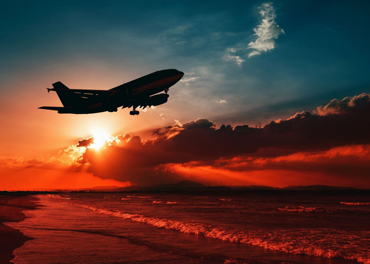 'plane in sunset ' Poster by Auto Maniac | Displate