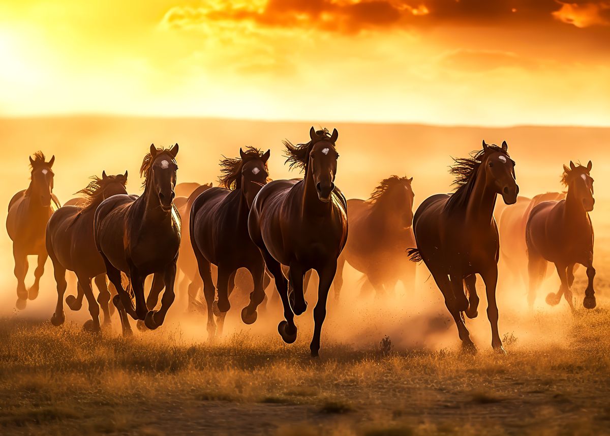 'horses running' Poster, picture, metal print, paint by Raheel Hollis ...