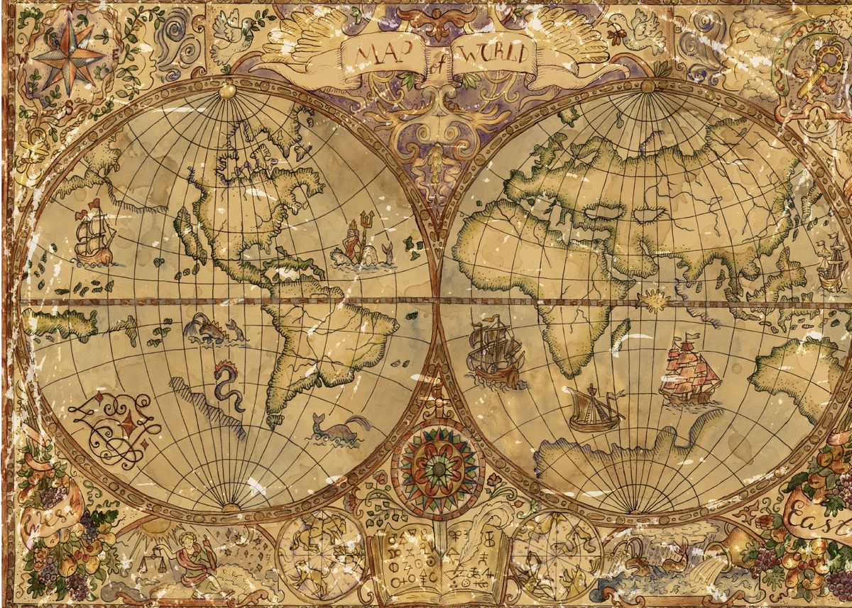 'old map of the world' Poster, picture, metal print, paint by Freddie ...