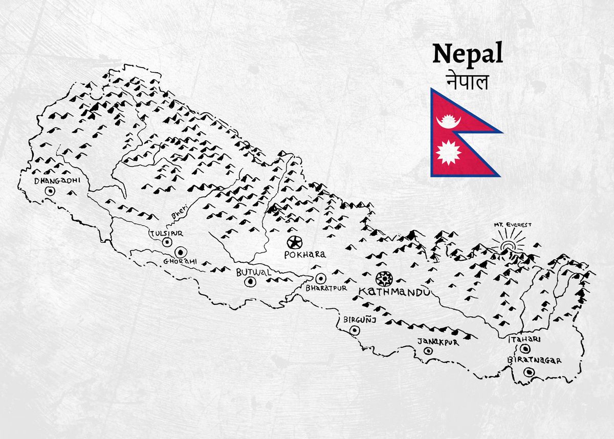 'Handdrawn Nepal Map' Poster, picture, metal print, paint by Angelos ...