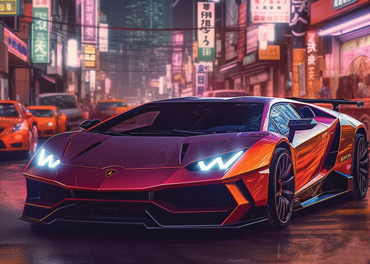 'Lamborghini Neo Tokyo' Poster, picture, metal print, paint by CHAN ...