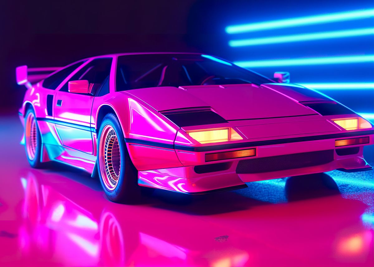 'Oldtimer Neon Car' Poster, picture, metal print, paint by PosterSuite ...