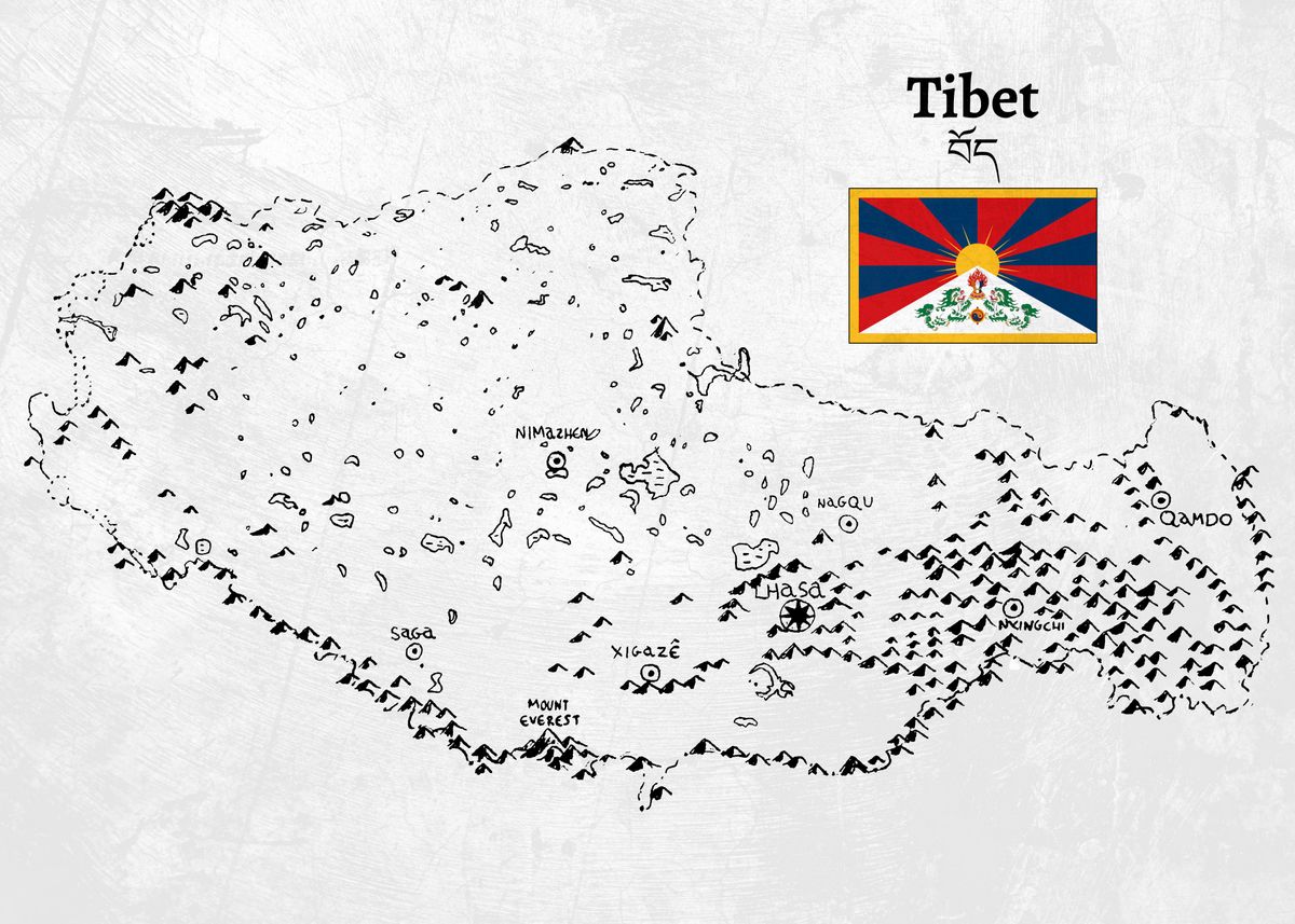 'Handdrawn Tibet Map' Poster, picture, metal print, paint by Angelos ...