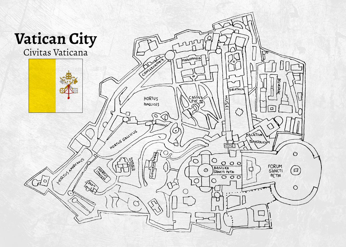 'Handdrawn Vatican Map' Poster, picture, metal print, paint by Angelos ...