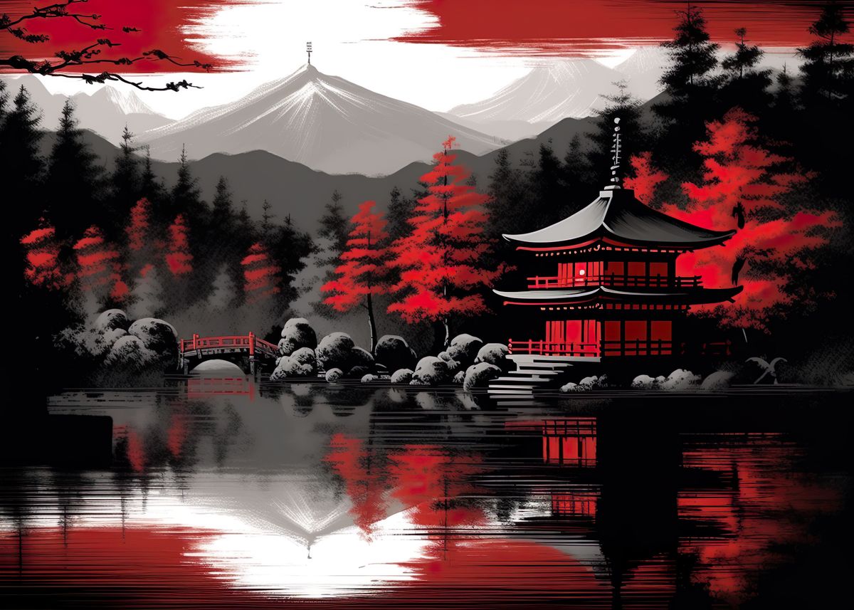 'Abstract Japan Landscape' Poster, picture, metal print, paint by ...