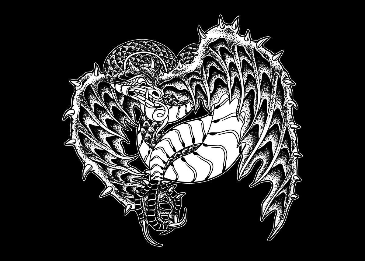 'The Theng Dragon BnW' Poster by hendra pratama | Displate