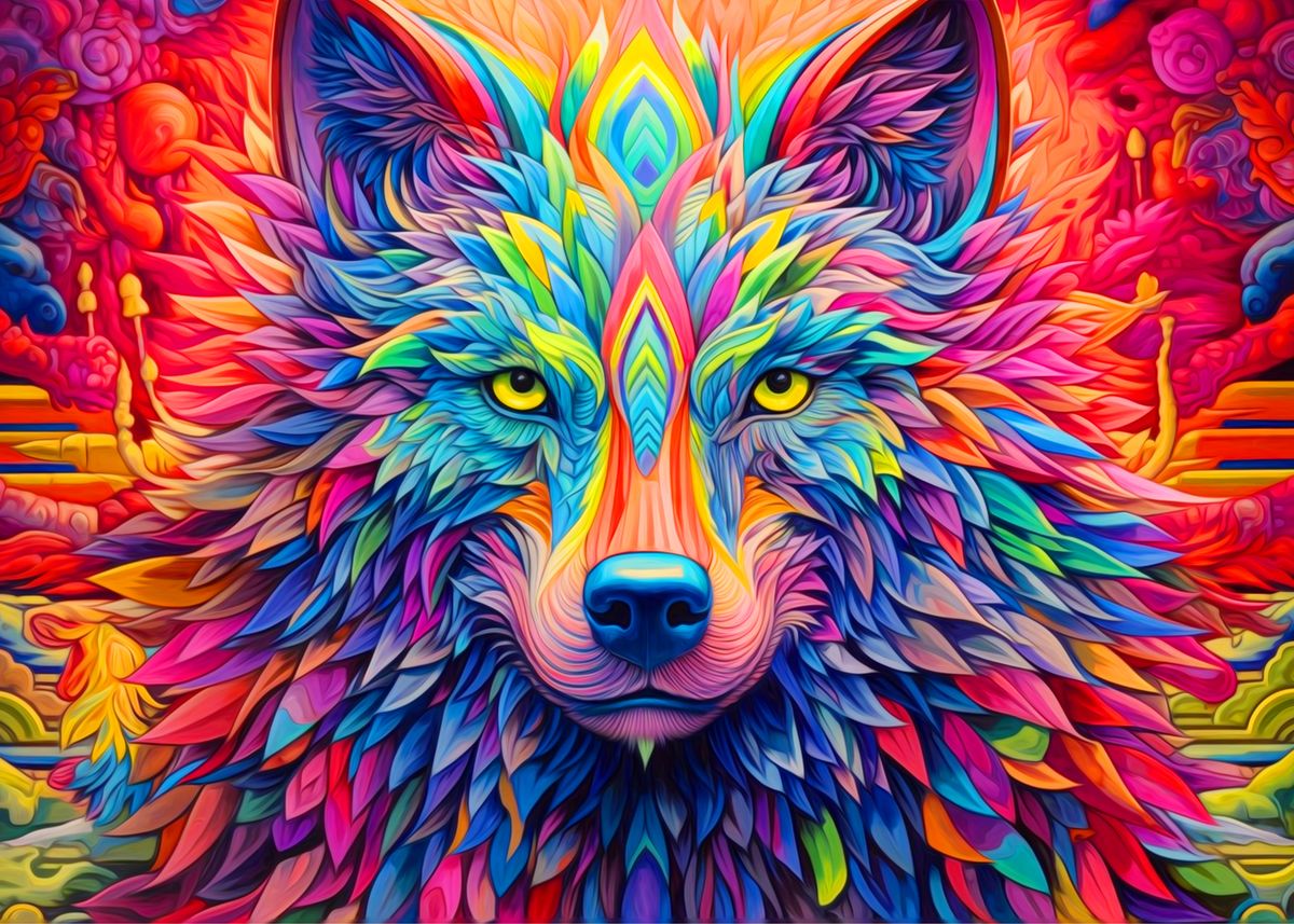 'Colorful Wolf' Poster, picture, metal print, paint by huy bui | Displate