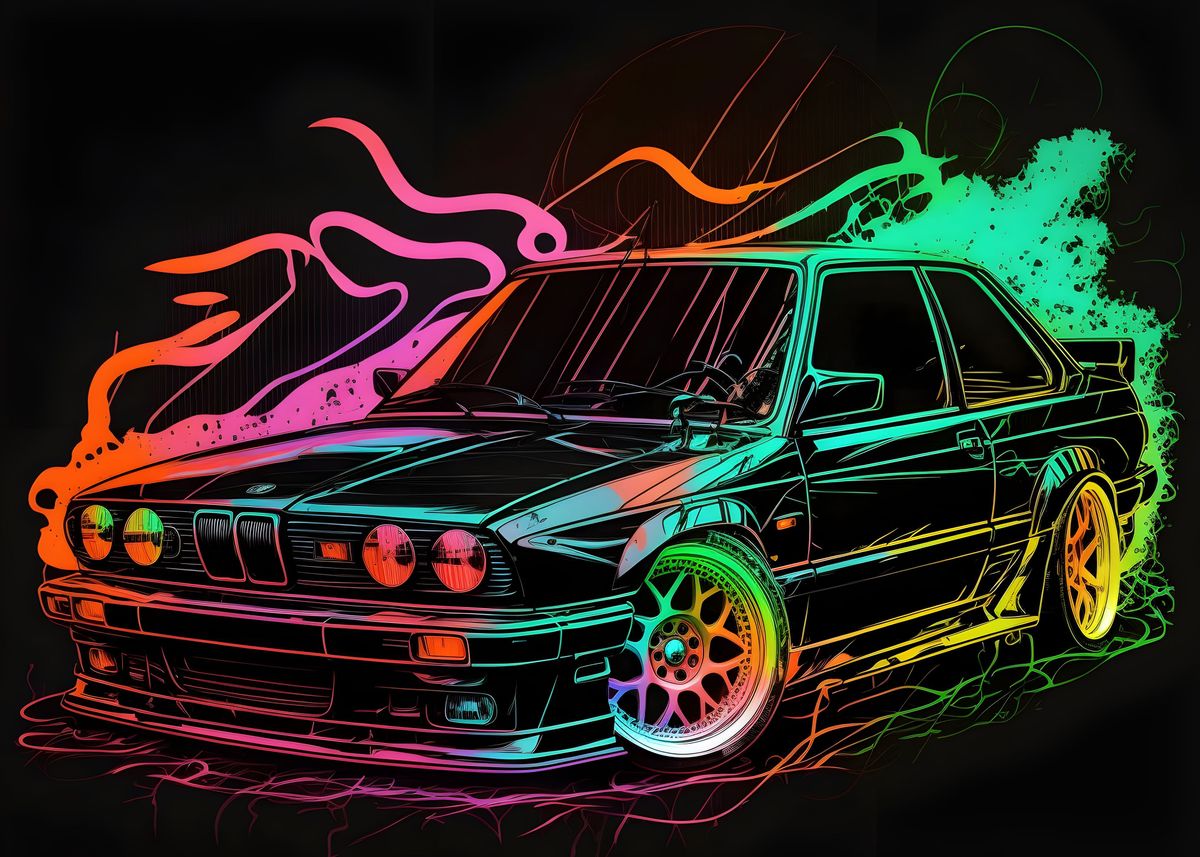 'Neon Painted BMW M3 E30' Poster, picture, metal print, paint by Zukato ...