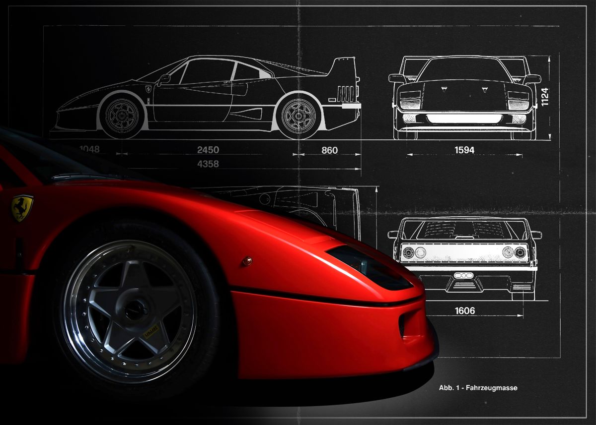'Ferrari F40 Nose Schematic' Poster by Rollz | Displate