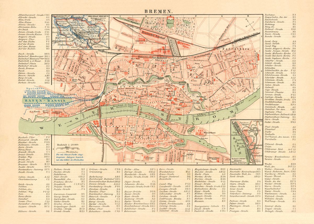 'Vintage Map Bremen 1900' Poster, picture, metal print, paint by ...